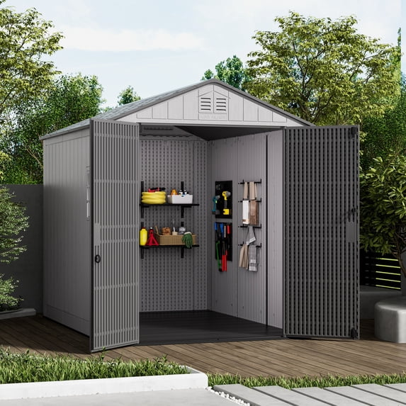 Yardgrace 9x6 Ft Resin Storage Shed with Window & Lockable Door, Double ...