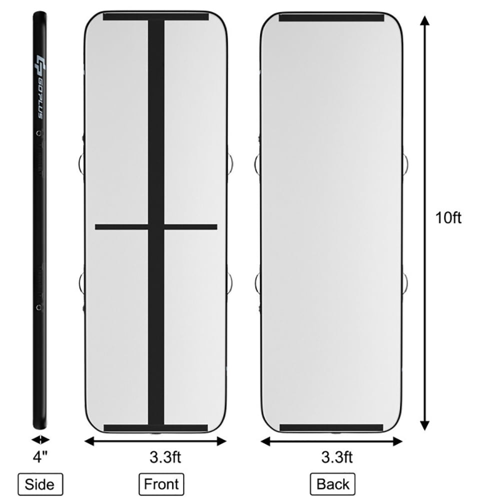 Yardi Yard 10 Feet Inflatable Gymnastics Tumbling Mat with Pump -Black ...