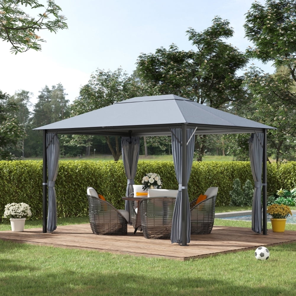 Yardi Yard 10Ft x 13Ft Patio Gazebo-Gray, Gazebo Permanent Tier Roof ...