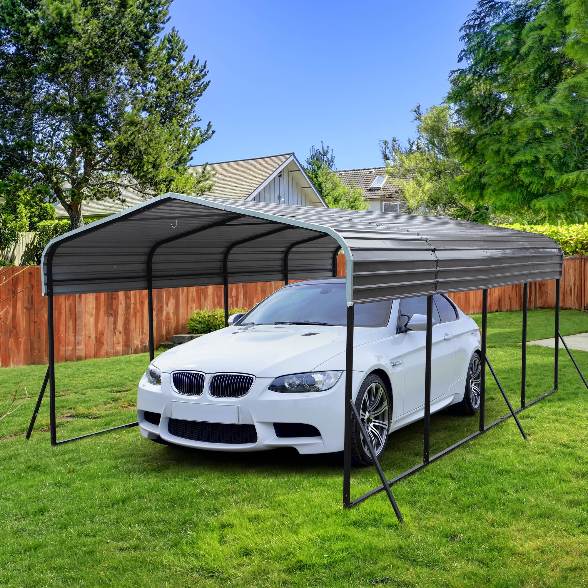 Yardi Yard 12'x20'ft Outdoor Heavy-duty Carport for Backyard, Black ...