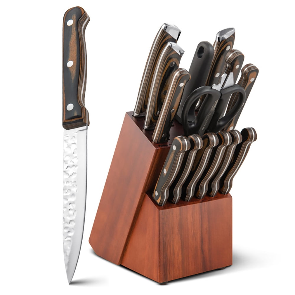 Yardi Yard 15 Pieces Stainless Steel Knife Block Set with Ergonomic ...