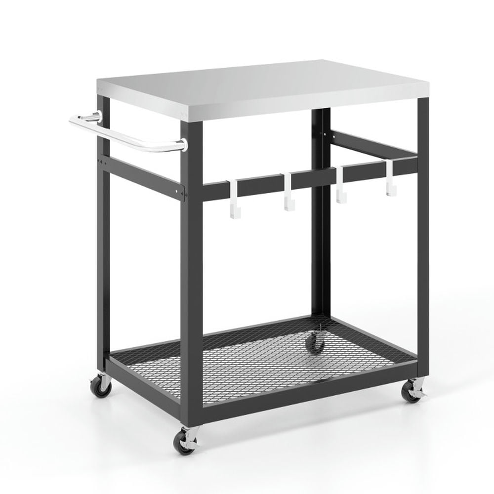 Yardi Yard 2-Tier Stainless Steel Grill Cart with 4 Hooks and Wheels ...