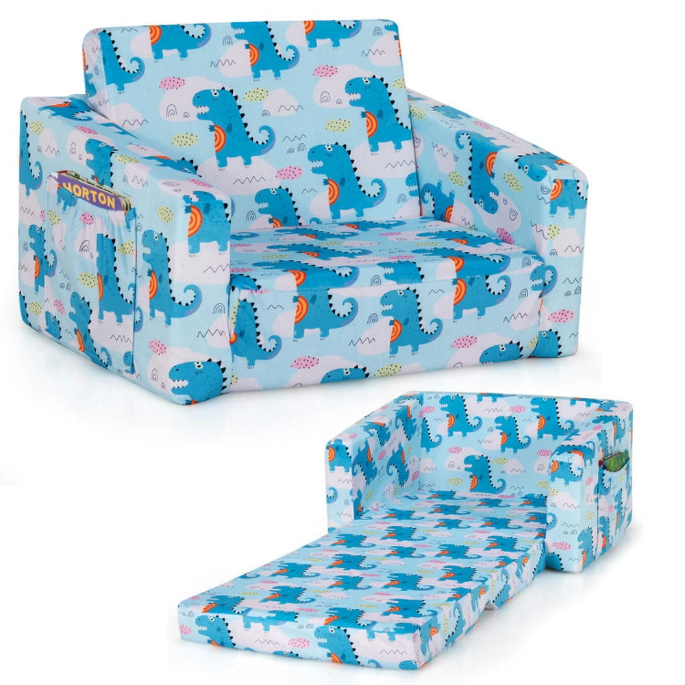 Yardi Yard 2-in-1 Convertible Kids Sofa with Velvet Fabric-Light Blue ...