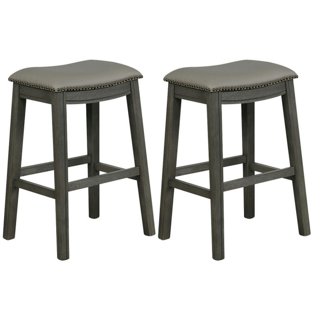 Yardi Yard 29 Inch Set of 2 Saddle Nailhead Kitchen Counter Chair-Gray ...