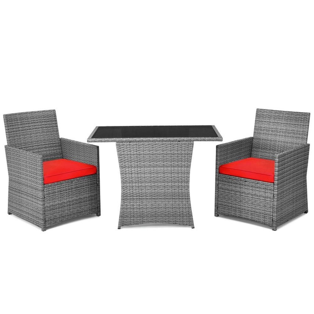 Yardi Yard 3 Pieces Patio PE Rattan Furniture Set, Space-Saving Outdoor Conversation Set with ...