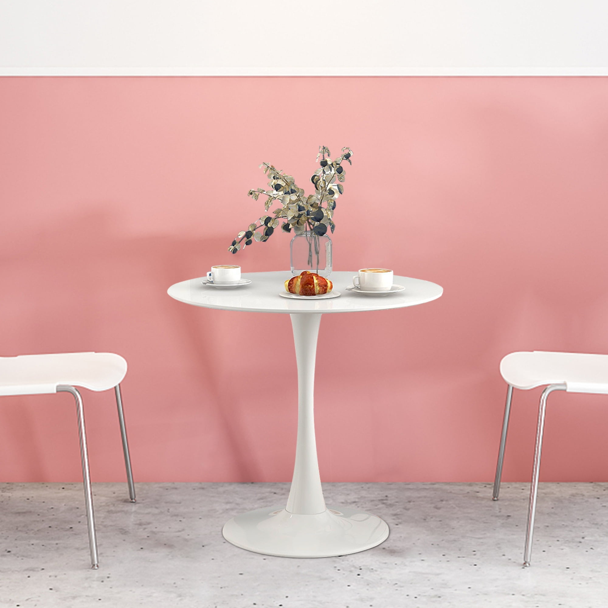 Yardi Yard 31.5"H White Tulip Table Mid-Century Dining Table with Round ...