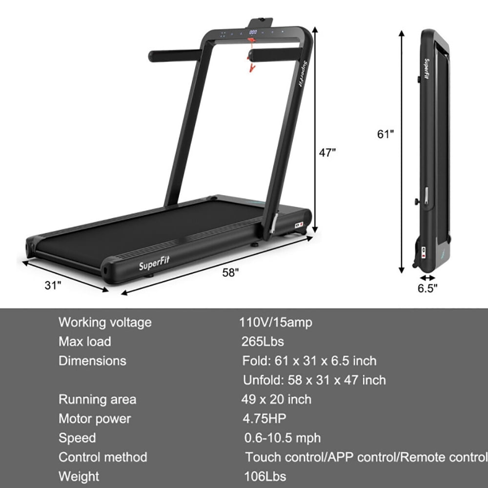 Yardi Yard 4.75HP 2 In 1 Folding Treadmill with Remote APP Control ...