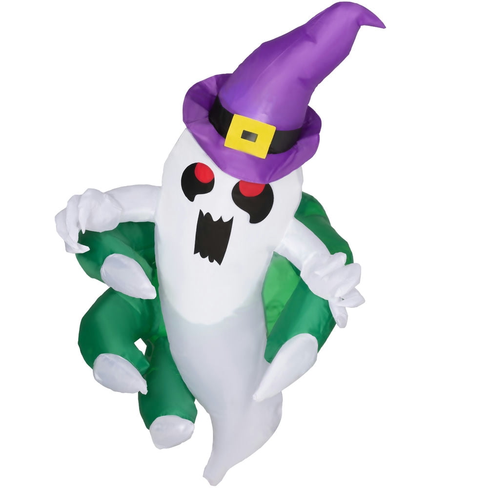 Yardi Yard 4 Ft Inflatable Window Sticker Ghost in Black Hat and Green ...