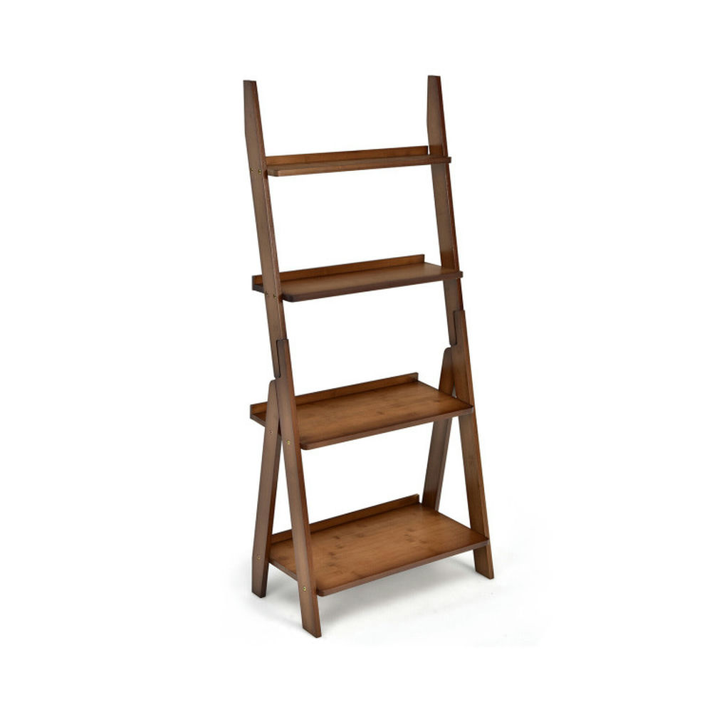 Yardi Yard 4-Tier Bamboo Ladder Shelf Bookcase for Study Room-Brown ...