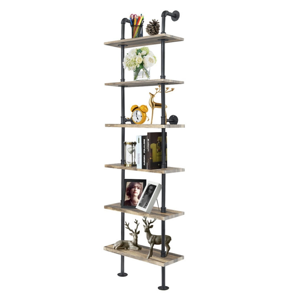 Yardi Yard 6-Tier Industrial Wall Mounted Pipe Shelves, Tall Bookshelf ...