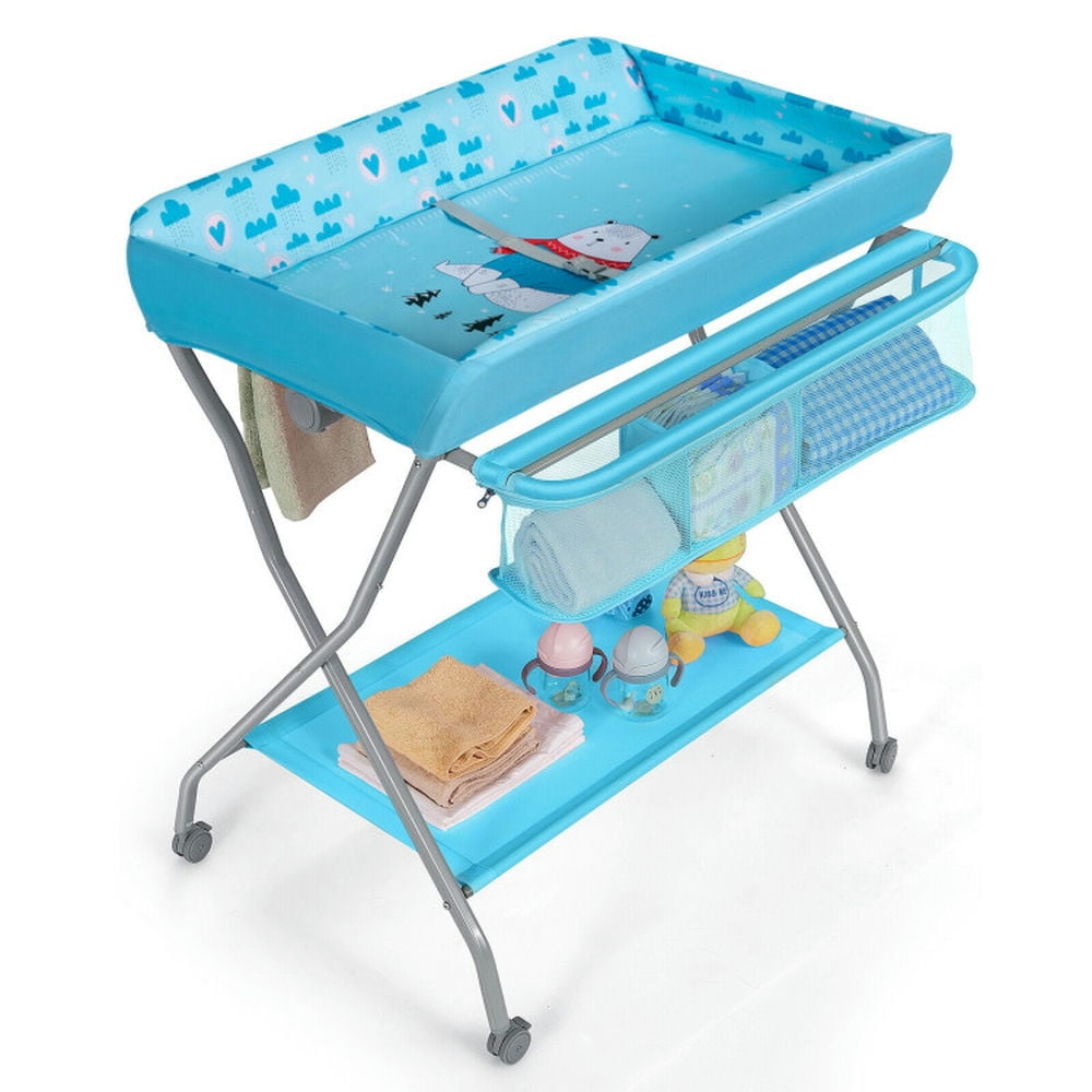 Yardi Yard Baby Changing Table with Safety Belt and 4-side Defence-Blue ...