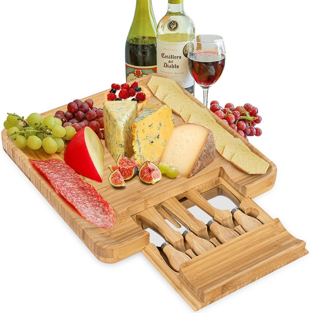 Yardi Yard Bamboo Cheese Board and Knife Set with Slide-out Drawer ...