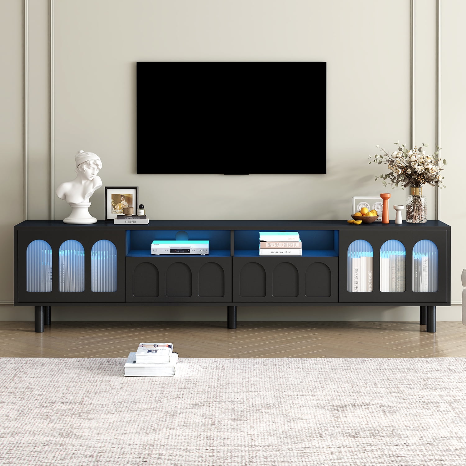 Yardi Yard Cream Style TV Stand with LED Light Strip for TVs Up to 80 ...