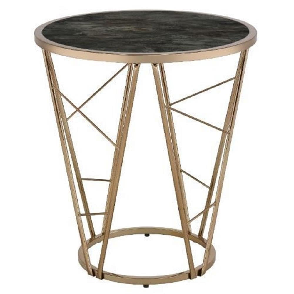 Yardi Yard Faux Marble Top End Table, Round Table with Matal Frame ...
