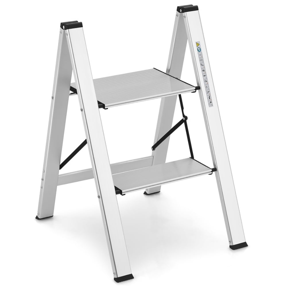 Yardi Yard Folding Aluminum 2-Step Ladder with Non-Slip Pedal and ...