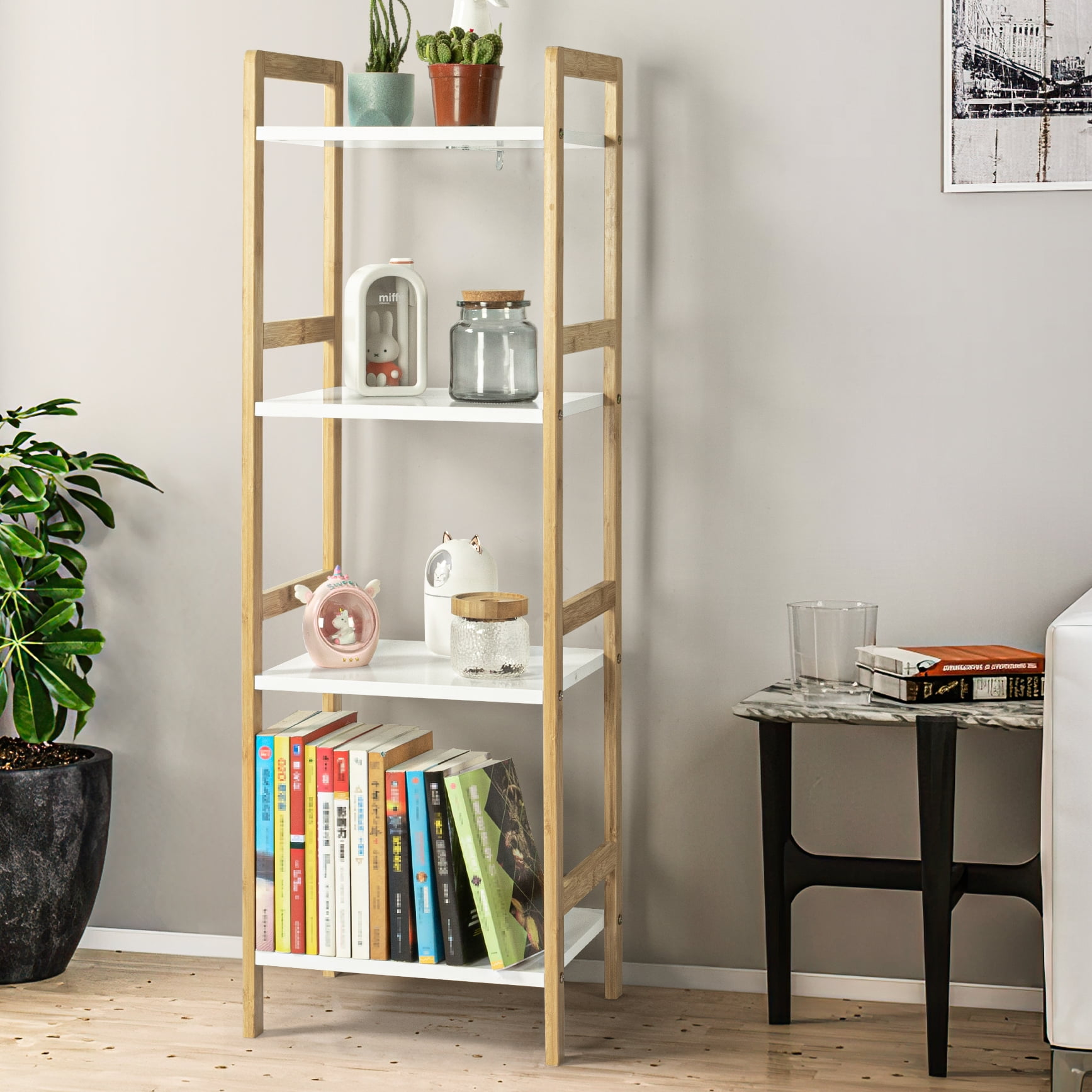 Yardi Yard Free Standing Bamboo Storage Shelf, 4-Tier Bookshelf Utility ...