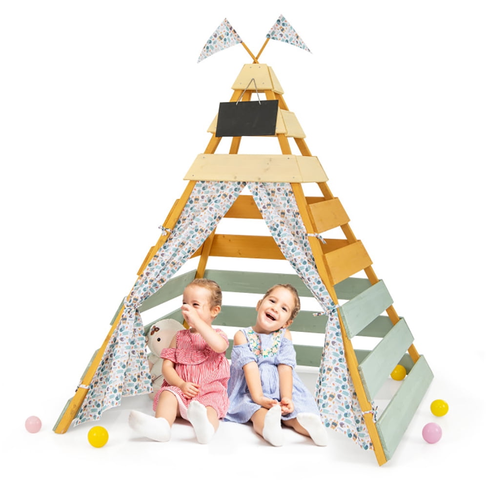 Yardi Yard Kids Triangle Hideaway Playhouse with Removable Chalkboard ...