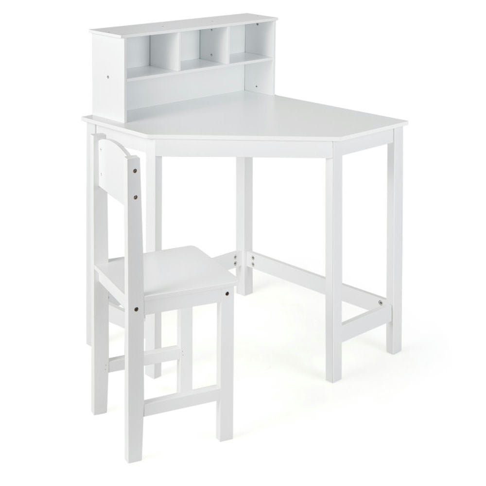Yardi Yard Kids Wooden Corner Desk and Chair Set with Hutch and Storage ...