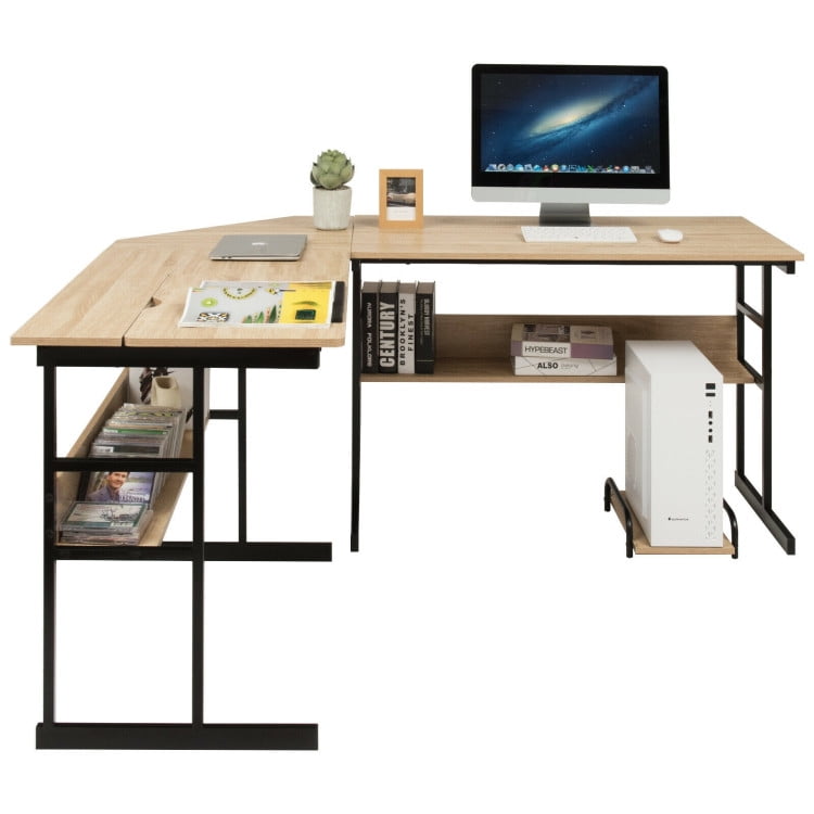 Yardi Yard L-Shaped Computer Desk with Tiltable Tabletop-Natural ...