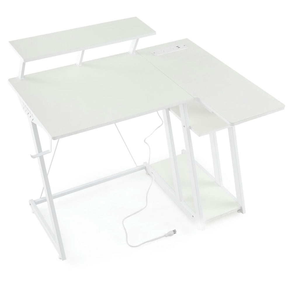 Yardi Yard L Shaped Gaming Desk with Outlets and USB Ports-White ...