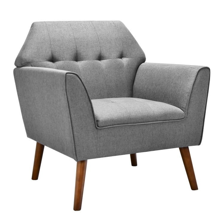 Yardi Yard Modern Tufted Fabric Accent Chair with Rubber Wood Legs-Gray ...