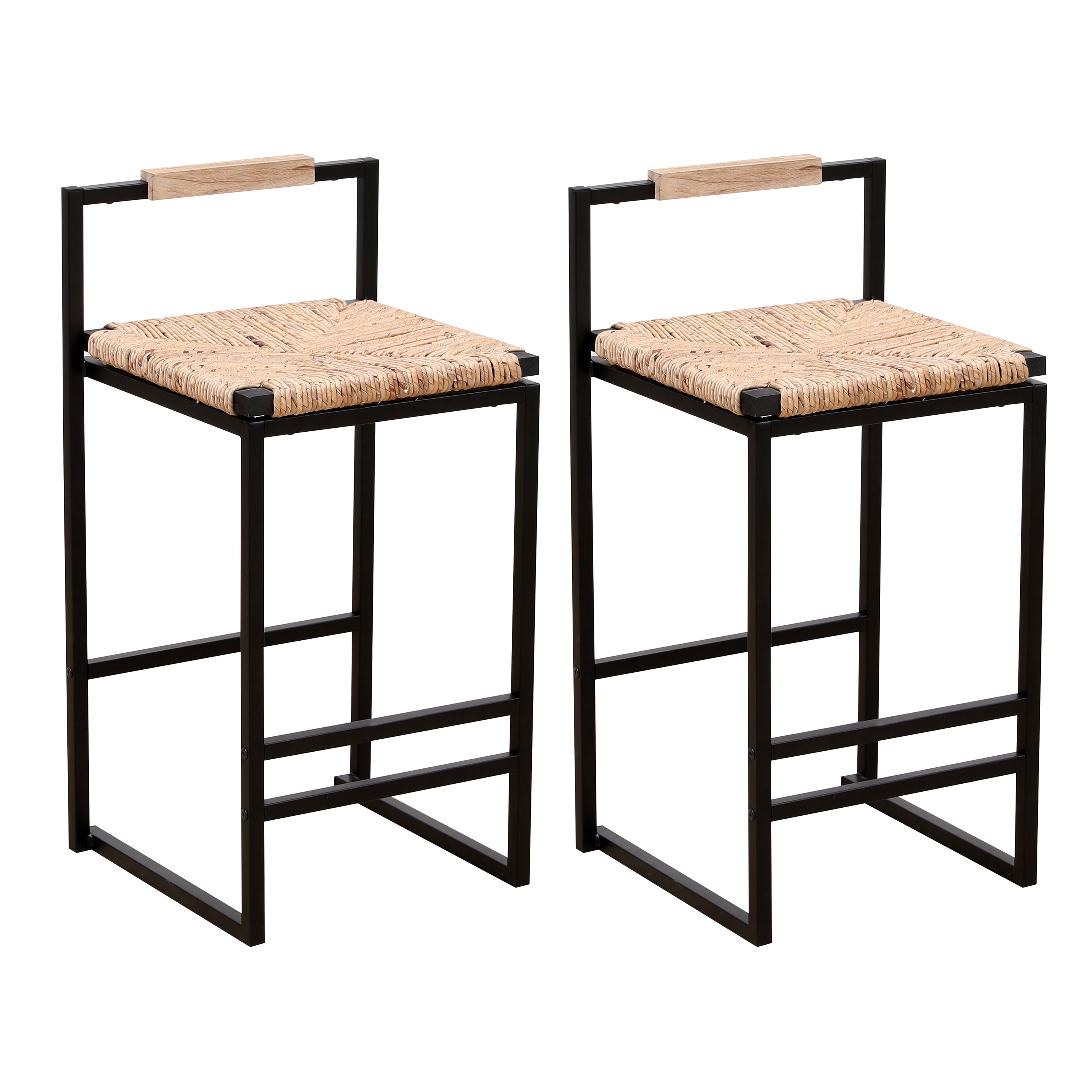 Yardi Yard Modern Water Hyacinth Woven Bar Stools Set of 2, Counter ...