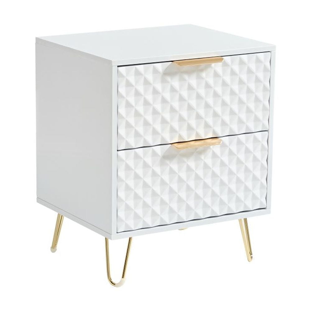 Yardi Yard Modern White Gold Nightstand, Spacious Drawer, Bedroom ...