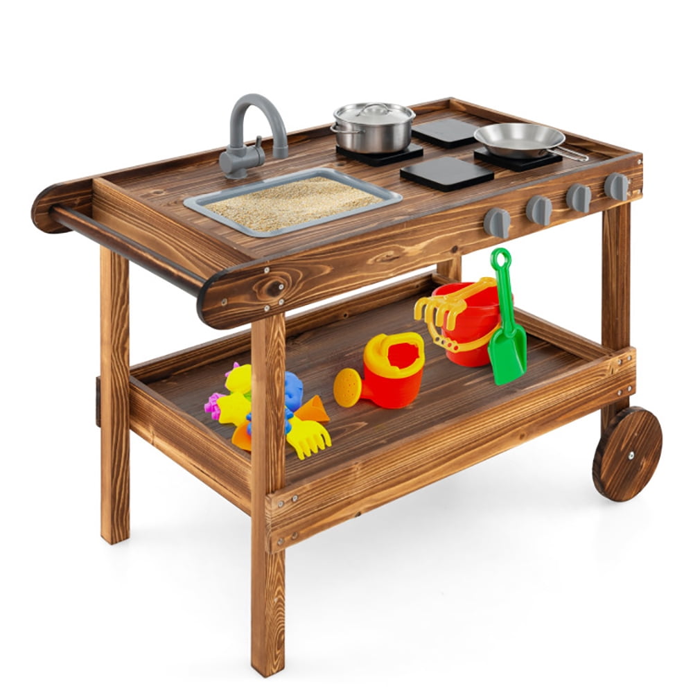 Yardi Yard Outdoor Movable Mud Kitchen with 2 Rolling Wheels and 1 Push ...
