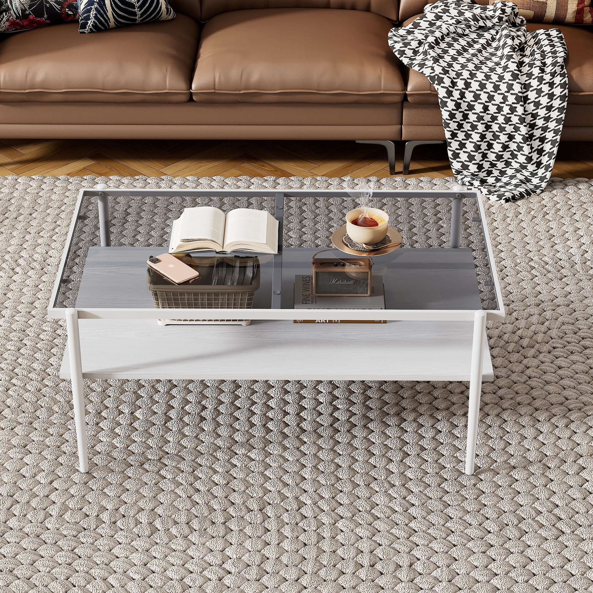 Yardi Yard Rectangle Coffee Table with Gray Tempered Glass top and ...