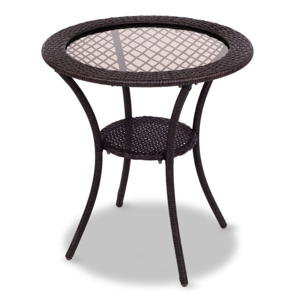 Yardi Yard Round Rattan Wicker Coffee Table with Lower Shelf, Round ...