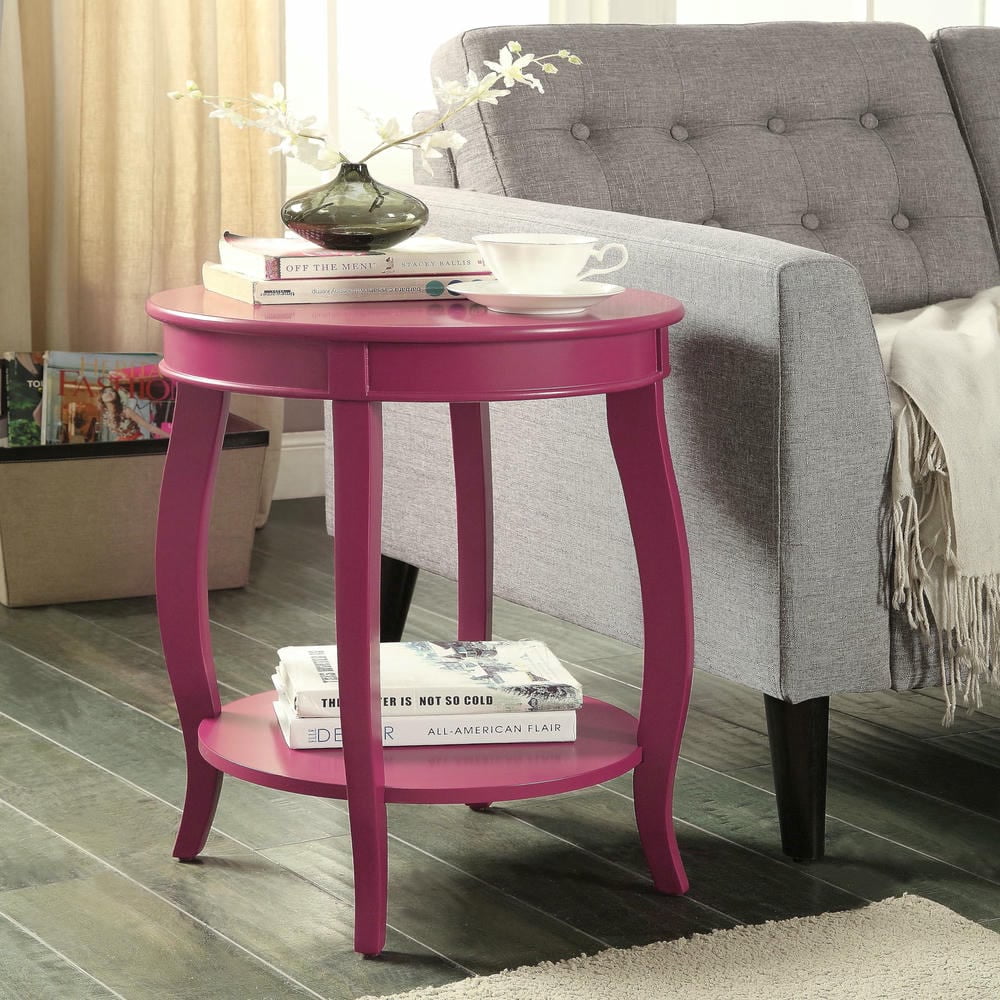 Yardi Yard Round Table with Wooden Leg, Wood End Table with Bottom ...