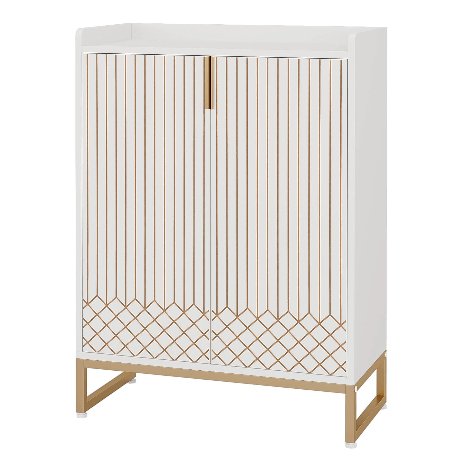 Yardi Yard Shoe Storage Cabinet, Classic White & Gold Shoe Cabinet - E1 ...