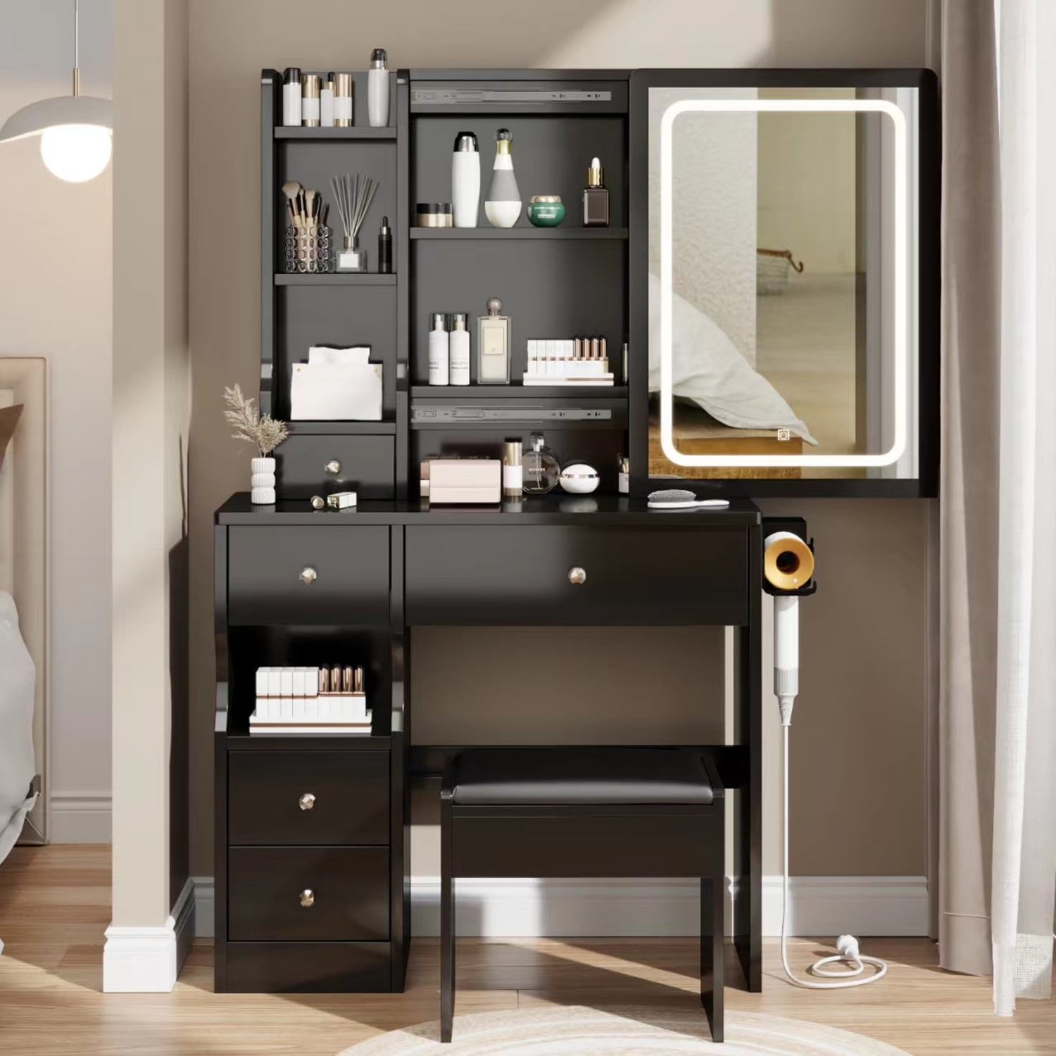 Yardi Yard Small Space Left Drawer Desktop Vanity Table + Cushioned ...