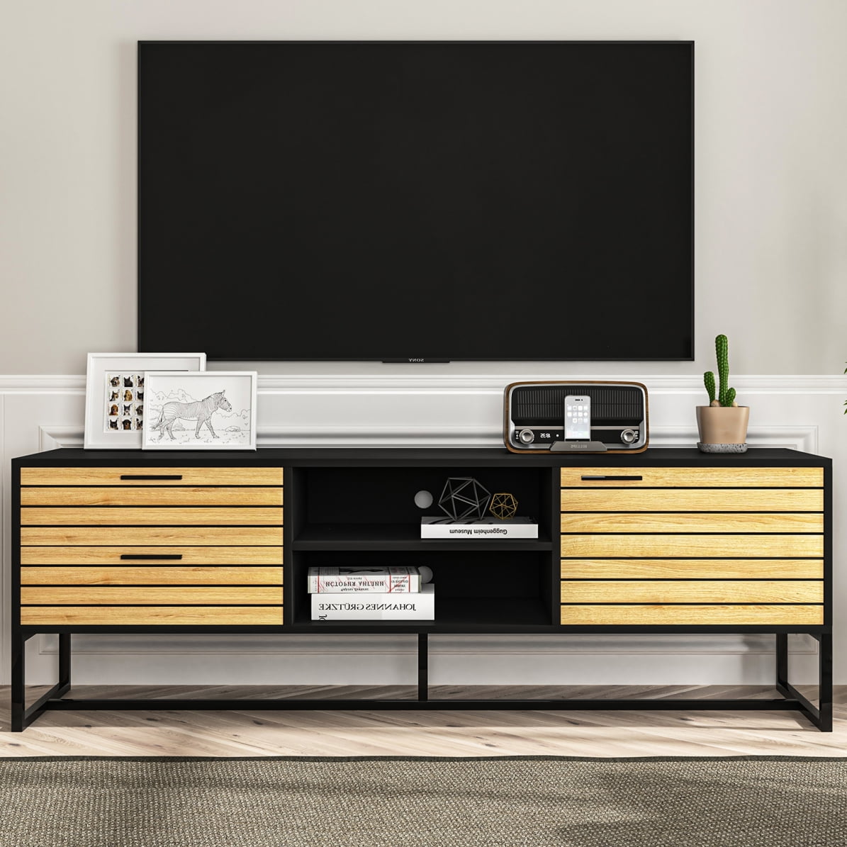 Yardi Yard Wood&Metal Frame Entertainment Center TV Stand, Large Media ...