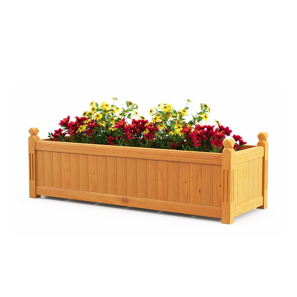 Yardi Yard Wooden Rectangular Garden Bed with Drainage System-Natural ...