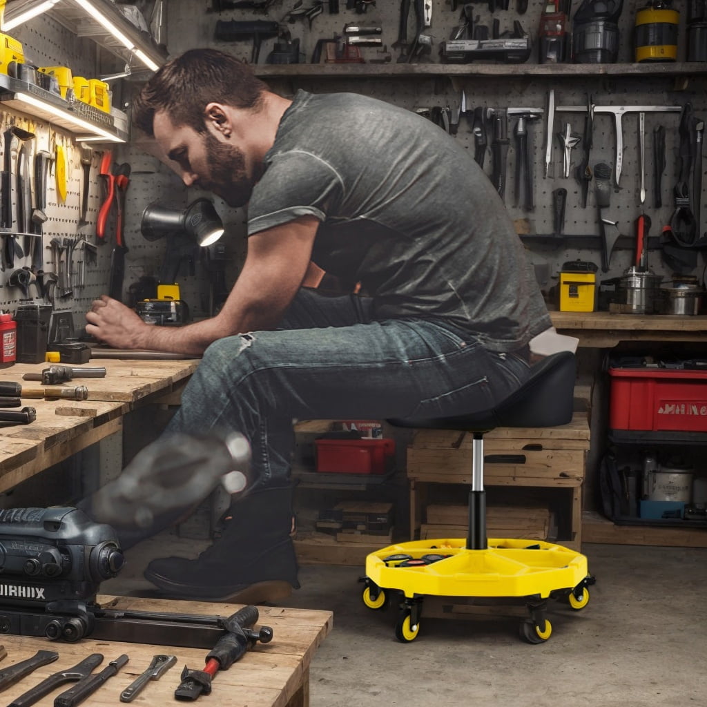 Yardi Yarda 20 Inch-25 Inch Height Adjustable Rolling Garage Stool ...