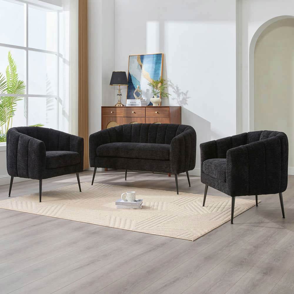 Yardi Yarda 3-Piece Chenille Small Sofa Furniture Set, Loveseat & 2 ...