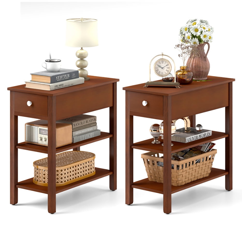 Yardi Yarda 3-Tier Narrow End Table with Drawer and Storage Shelves Set ...