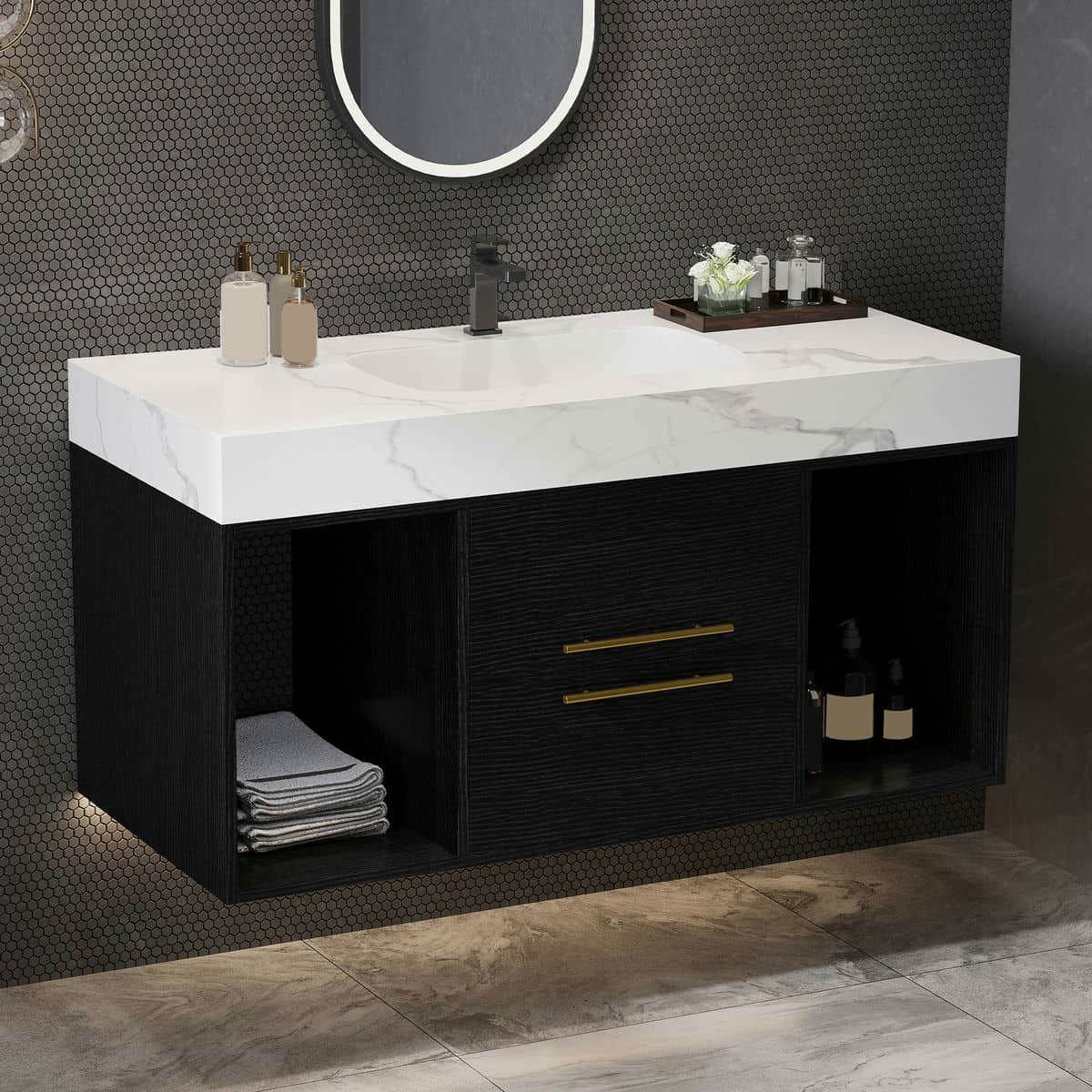 Yardi Yarda 39.4 Inch Bathroom Vanities with Ceramic Sink, Wall Mounted ...
