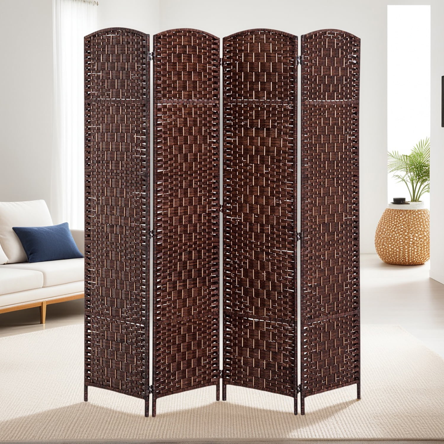 Yardi Yarda 4 Panel Folding Privacy Screen, 6 FT Tall Portable Wicker ...