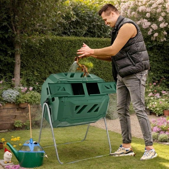 Yardi Yarda 43 Gallon Rotating Compost Bin Barrel,Garden Tool with Dual ...