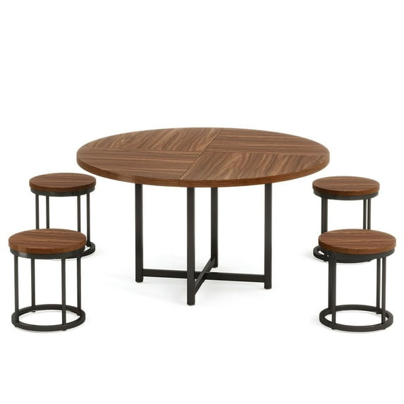 Yardi Yarda 47" Round Dining Table, 5-Piece Kitchen Dinner Table Chairs ...