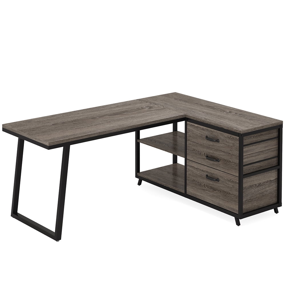 Yardi Yarda 53" Reversible L-Shaped Computer Desk With 3 Drawers ...