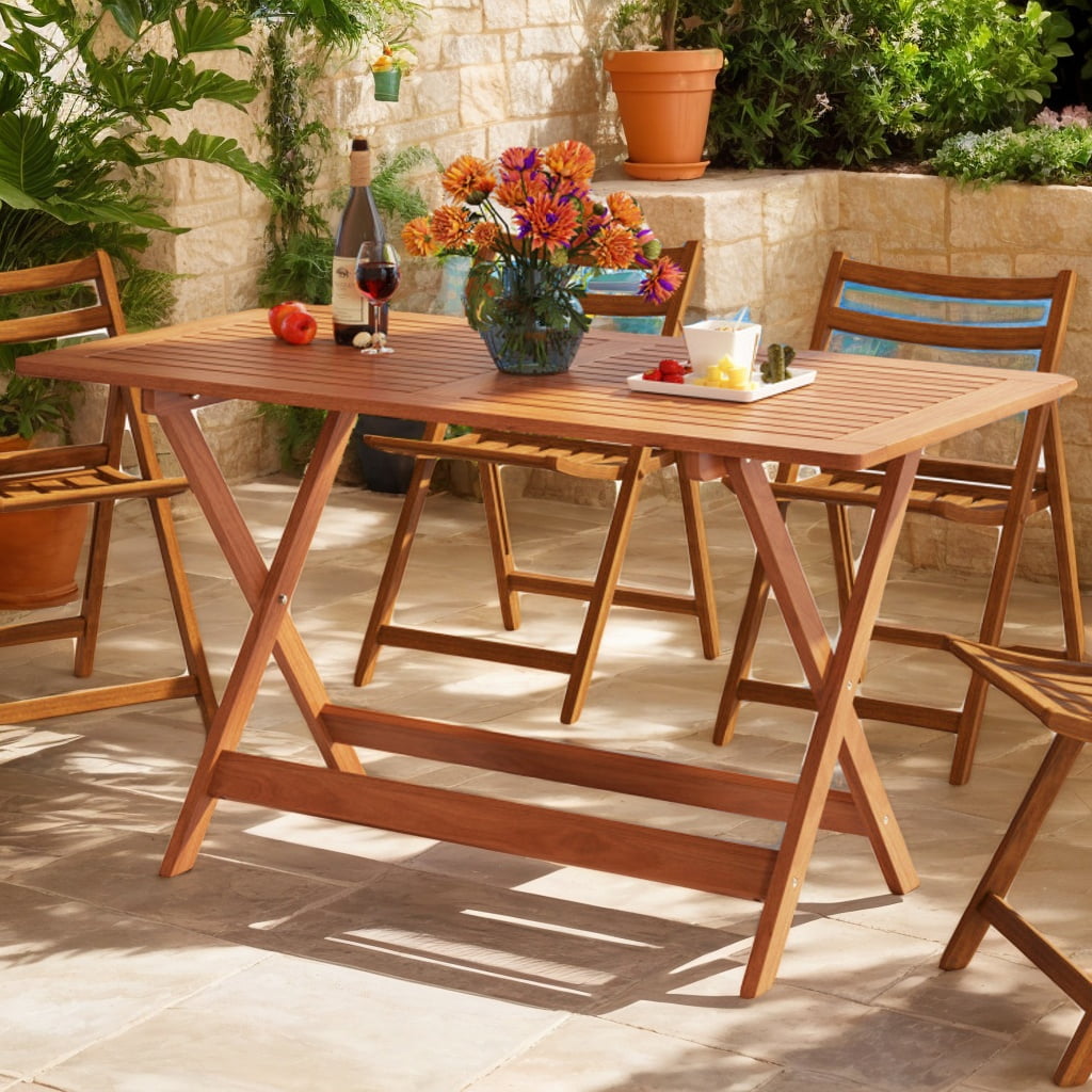 Yardi Yarda 54.5x27.5 Inch Patio Dining Table, Teak Finish Table with ...