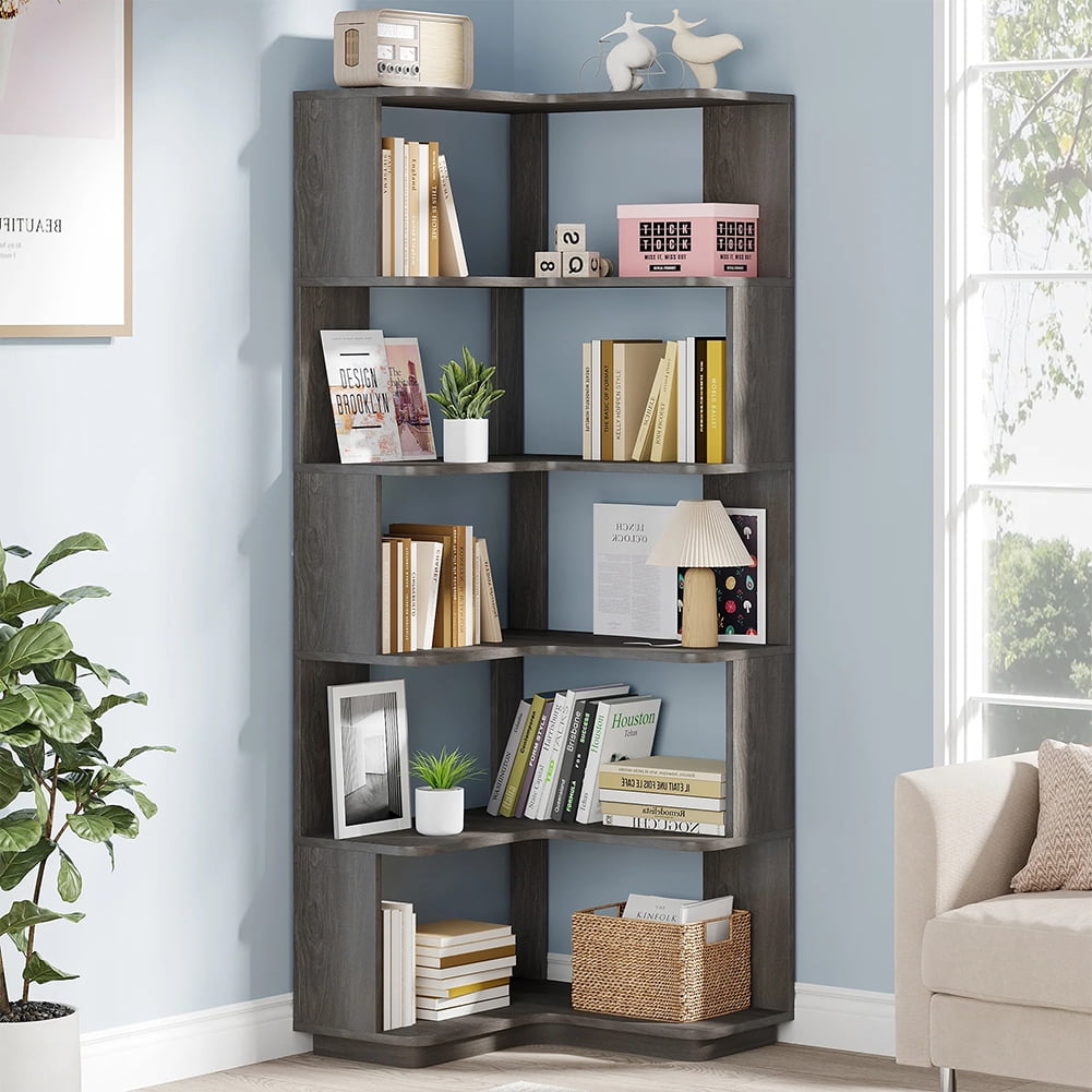Yardi Yarda 6-Tier Corner Bookshelf, 64.96" Corner Bookcase with Anti ...