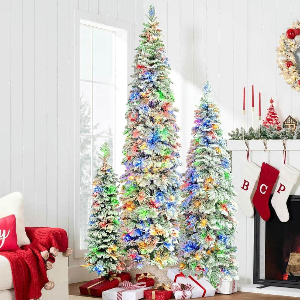 Yardi Yarda 8FT, 6FT, 4FT Pre-Lit Pencil Christmas Trees Set of 3 ...