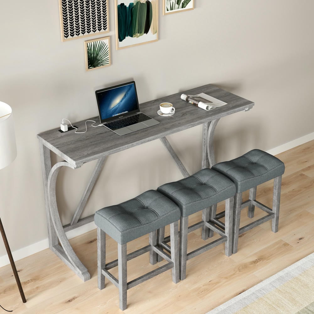 Yardi Yarda Bar Table Set with Power Outlet, Bar Table and Chairs Set ...