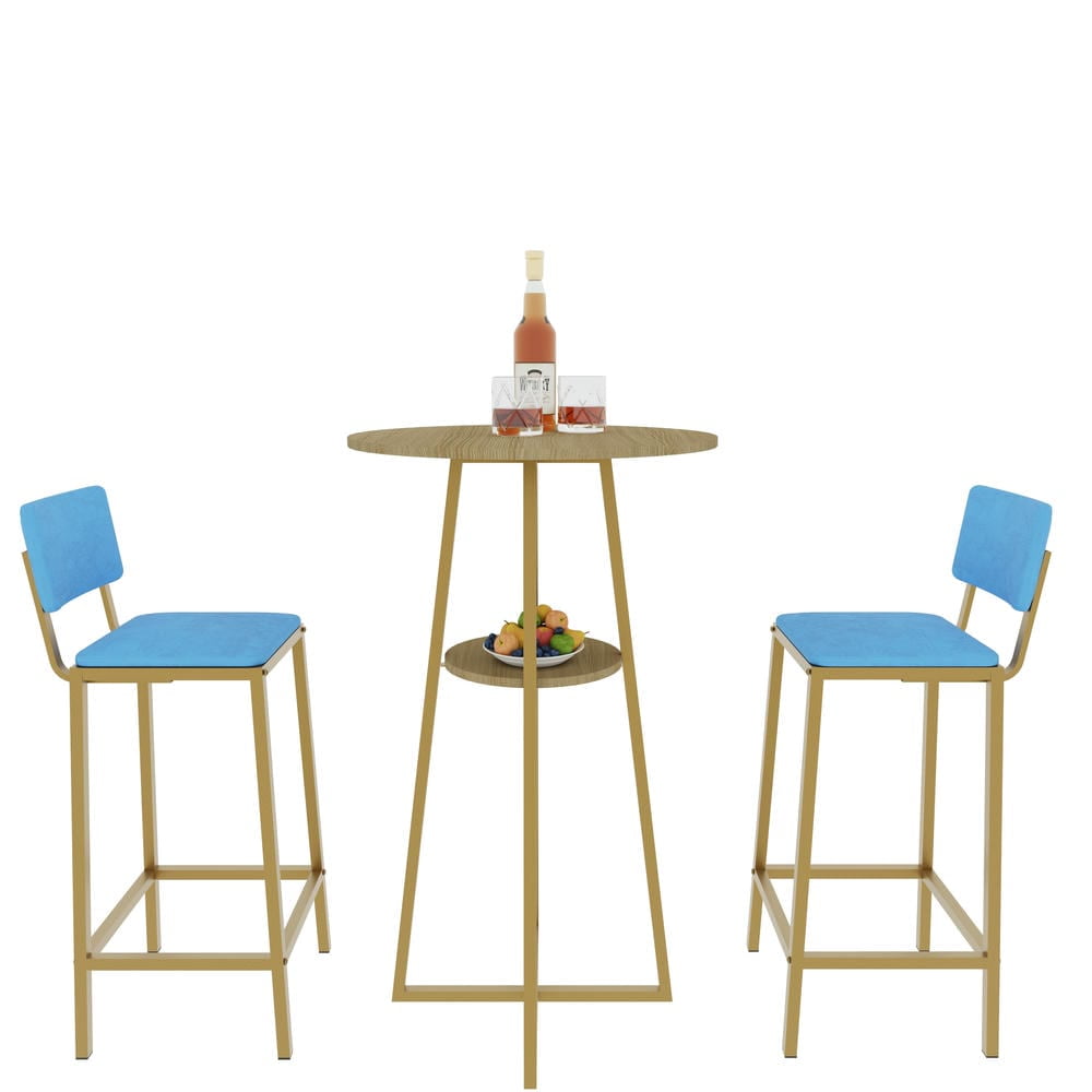 Yardi Yarda Bar Table and Chairs 3 Pieces Set, Bar Table with Storage ...
