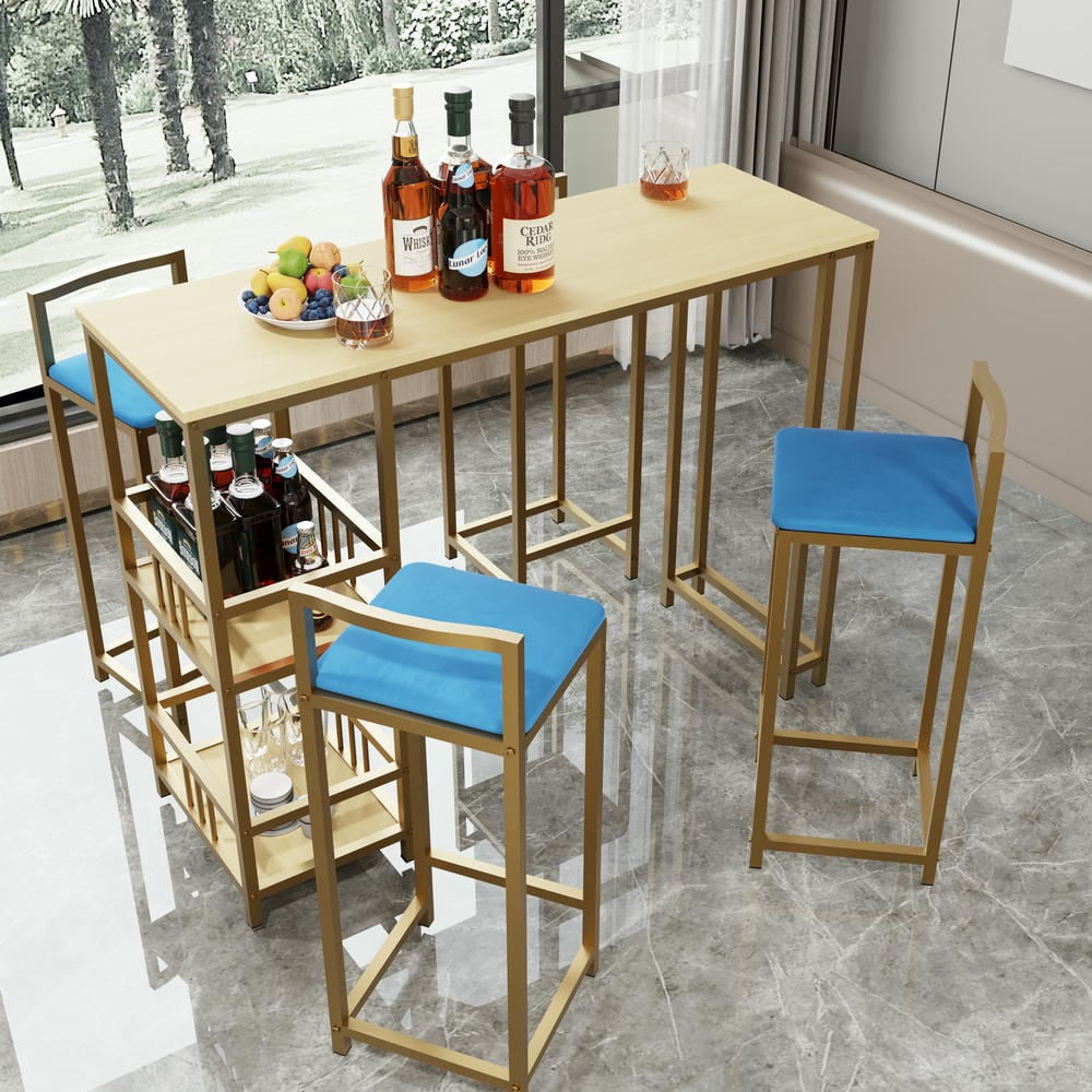 Yardi Yarda Bar Table and Chairs 5-Piece Set, Bar Table with Storage ...