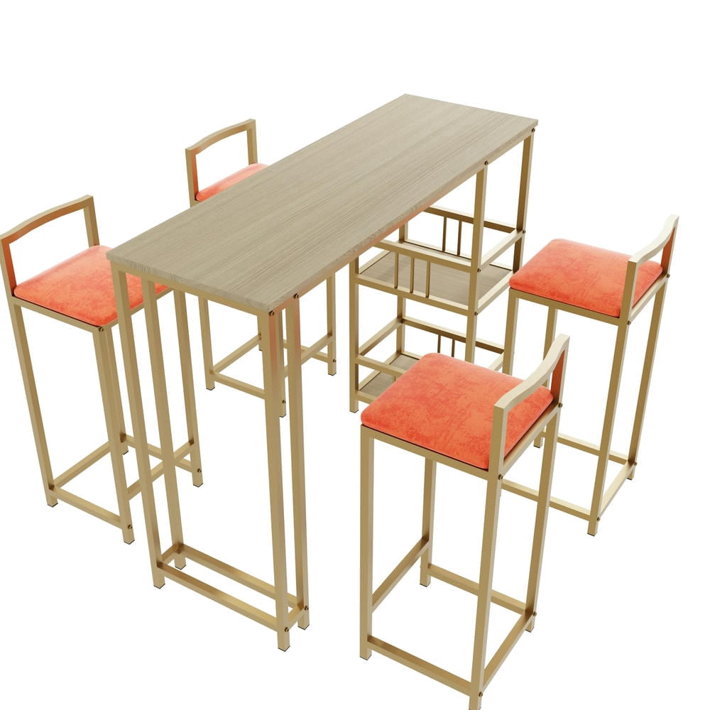 Yardi Yarda Bar Table and Chairs 5-Piece Set, Bar Table with Storage ...